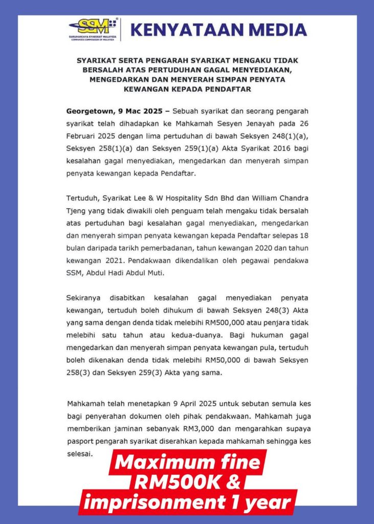 MAXIMUM FINE OF RM500K & IMPRISONMENT OF 1 YEAR – Submission of ...